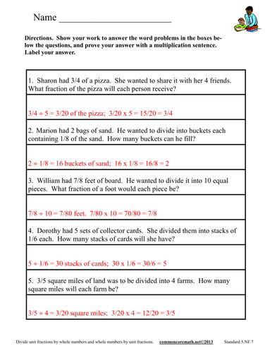 Divide Fractions Workbook - 5.NF.7 | Teaching Resources