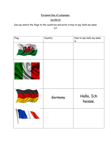 European Language Matching Activity | Teaching Resources