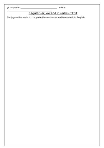 FRENCH - RÉVISION - Present Tense Regular -er, -ir, -re Verbs ...