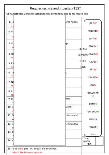 FRENCH - RÉVISION - Present Tense Regular -er, -ir, -re Verbs ...