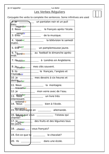 FRENCH - RÉVISION - Present Tense Regular -er, -ir, -re Verbs ...