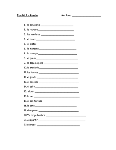 Quiz on foods Realidades I chapter 3A | Teaching Resources