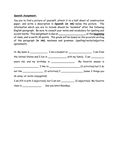 Spanish self-description mini-project | Teaching Resources
