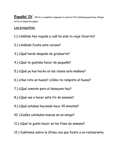 Spanish IV writing prompts | Teaching Resources