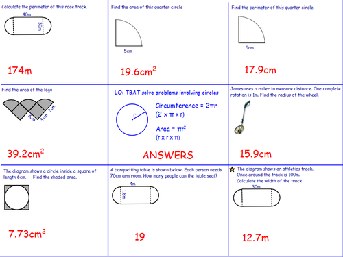 Mixed area and circumference of circle | Teaching Resources