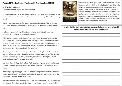 Film Review Lesson - Persuasive Writing | Teaching Resources