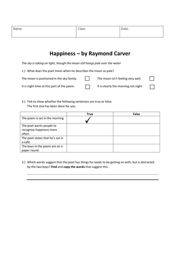 Raymond Carver and George Byron - Poetry comprehension | Teaching Resources