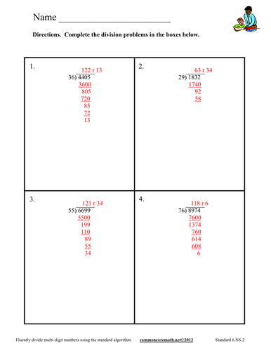 Dividing Multi-Digit Numbers - 6.NS.2 | Teaching Resources