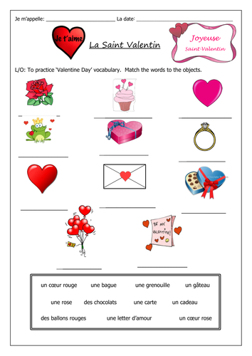 FRENCH - Saint Valentine - Activities - Worksheets | Teaching Resources