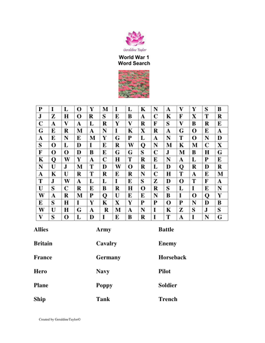 World War 1 Wordsearch by Geris2 - Teaching Resources - TES