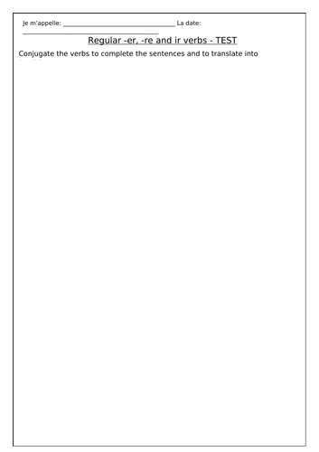 FRENCH - RÉVISION - Present Tense Regular -er, -ir, -re Verbs ...