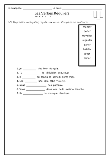 FRENCH - RÉVISION - Present Tense Regular -er, -ir, -re Verbs ...