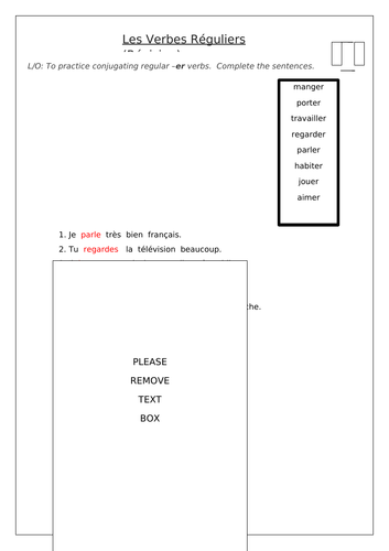 FRENCH - RÉVISION - Present Tense Regular -er, -ir, -re Verbs ...