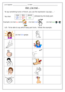 FRENCH - J'ai mal ... et Je suis malade - Worksheets | Teaching Resources