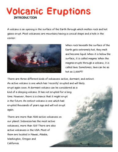 Volcanic Eruptions | Teaching Resources