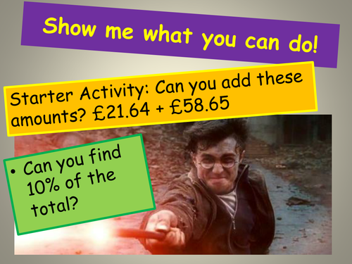 finding-percentages-of-amounts-money-harry-potter-themed-maths-lesson
