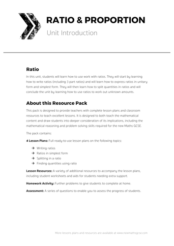 Ratio - Complete Unit of Work | Teaching Resources