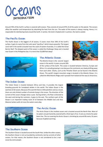 Oceans by Thematic Worksheets - UK Teaching Resources - TES