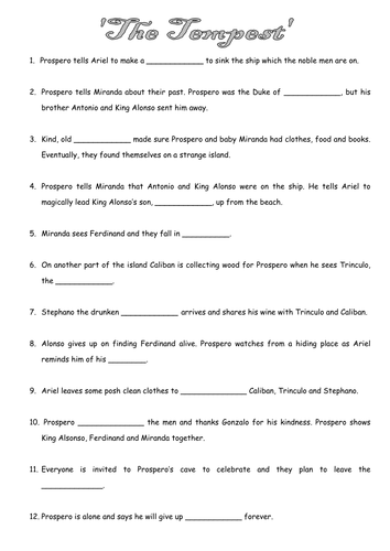 William Shakespeare "The Tempest" Scheme of Work KS3 Low Ability and ...