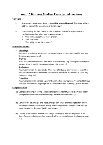IGCSE Business Studies Exam technique | Teaching Resources
