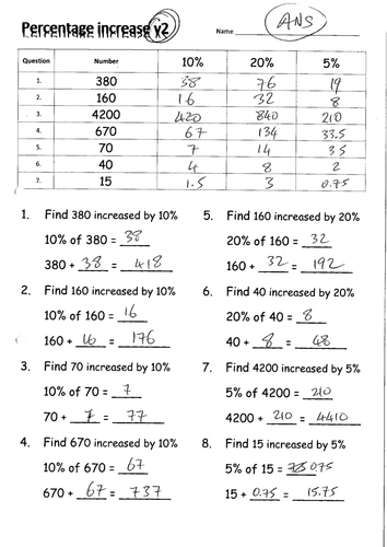 Percentage increase - scaffolded worksheet | Teaching Resources