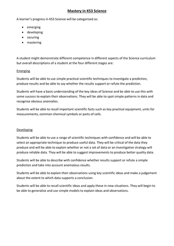 Mastery descriptors for new KS3 AQA Science | Teaching Resources