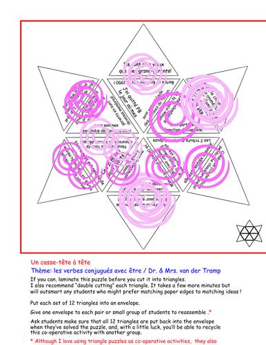 Triangle puzzle: Les verbes conjugués avec être ( ou les verbes DR ...