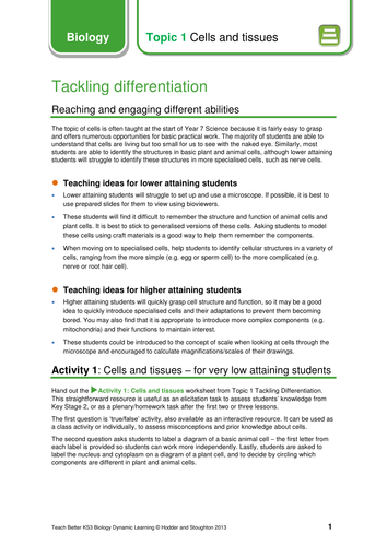 GCSE Biology: Tackling differentiation (Cells & Tissues) teaching ideas ...