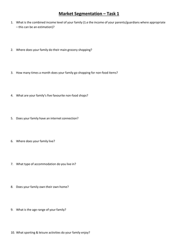 Market Segmentation | Teaching Resources