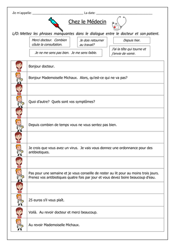 FRENCH - At the doctors - Chez le Médecin et Chez la Pharmacie ...