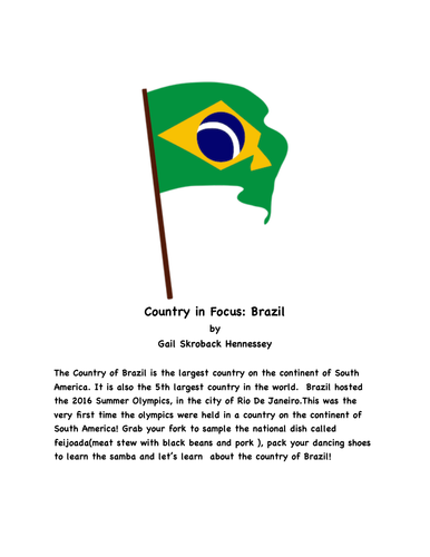 Brazil: Country in Focus(Webquest/Mapskill/Extension Activities ...