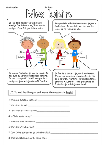 FRENCH - HOBBIES - Mes Loisirs - Worksheets | Teaching Resources