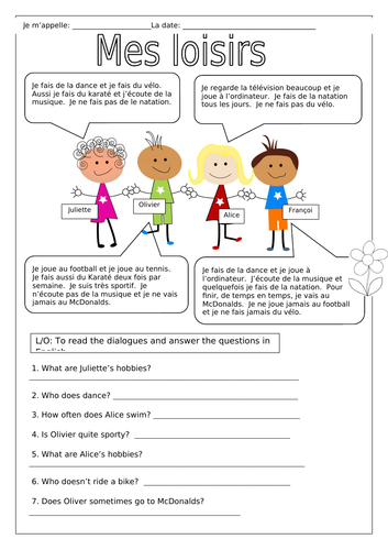 FRENCH - HOBBIES - Mes Loisirs - Worksheets | Teaching Resources
