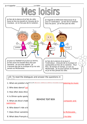 FRENCH - HOBBIES - Mes Loisirs - Worksheets | Teaching Resources