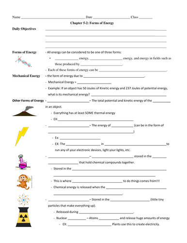 Physics 5.2 Major Forms of Energy | Teaching Resources