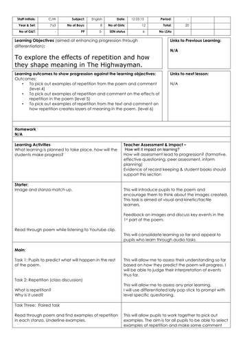 The Highwayman Poetry Analysis | Teaching Resources