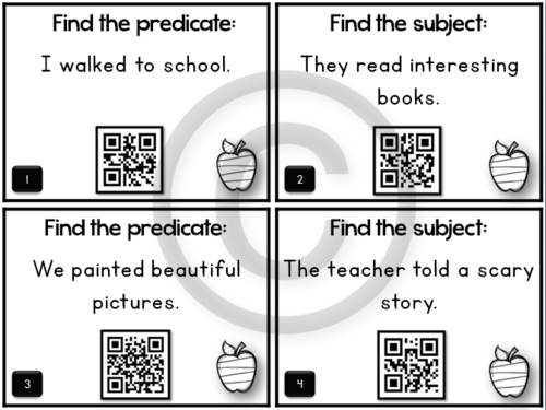 Subject and Predicate Task Cards | Teaching Resources