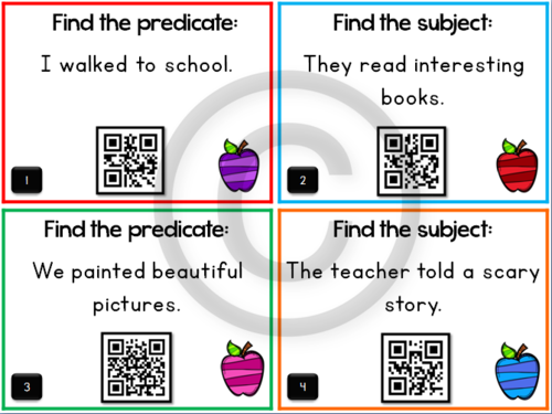 Subject and Predicate Task Cards | Teaching Resources
