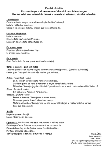 IB Spanish ab initio Oral Exam - Presentation - help sheet | Teaching ...