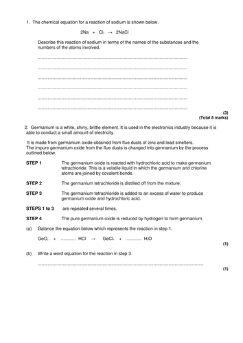C1.2 CHEMICAL EQUATIONS- NEW AQA GCSE SCIENCE (2016) | Teaching Resources