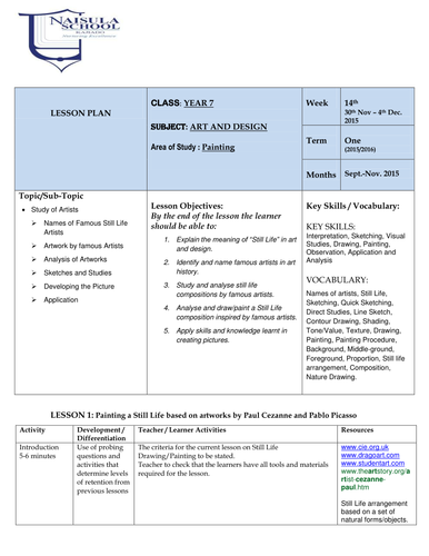 Year 7 Art and Design Sample Lesson Plans | Teaching Resources