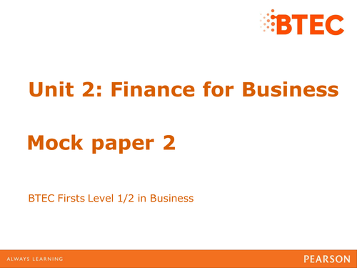 Unit 2: Finance for Business (BTEC Level 2 First Award in Business ...
