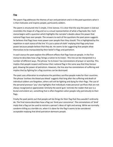 AQA GCSE LITERATURE CONFLICT POETRY ANALYSIS | Teaching Resources