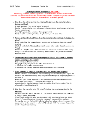 The Hunger Games - GCSE Exam Skills/Comprehension Practice & Answers ...