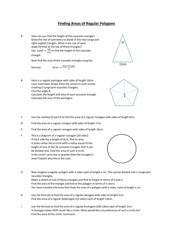 Using Trigonometry to Find Areas of Regular Polygons. | Teaching Resources