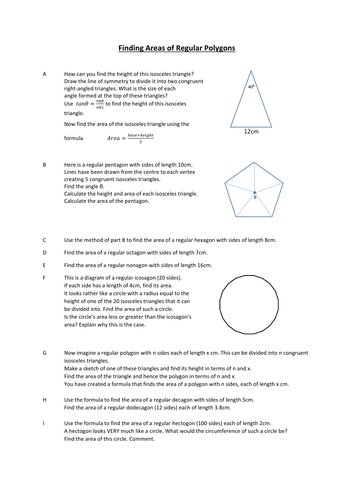 Using Trigonometry to Find Areas of Regular Polygons. | Teaching Resources