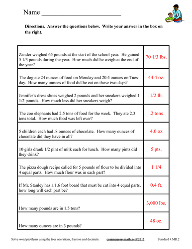 Measurement Word Problems - 4.MD.2 | Teaching Resources