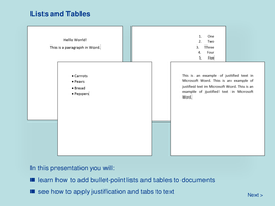 Word Processing - Lists and Tables | Teaching Resources