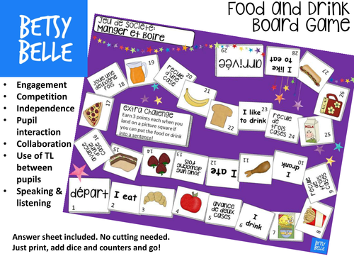 Food and Drink Board Game Manger et Boire | Teaching Resources