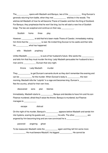 Macbeth plot - gap fill | Teaching Resources